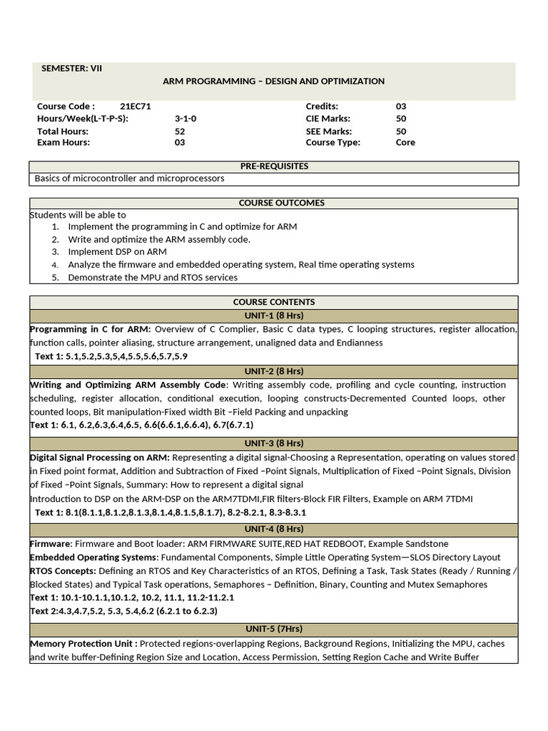 ARM OPtimization Updated Syllabus | PDF | Booting | Digital Signal ...
