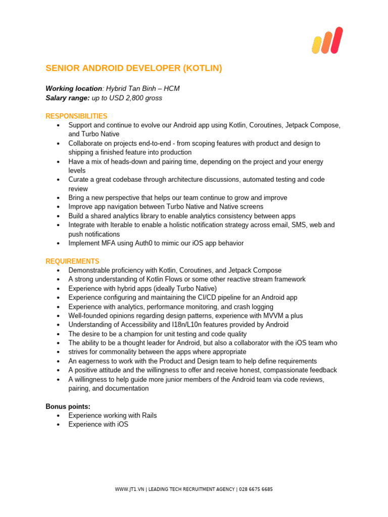 JT1 JD Android Developer | PDF