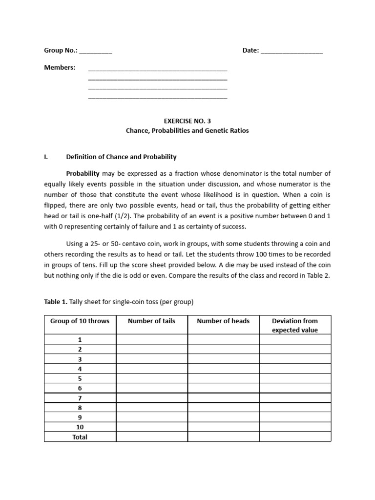 Genetics Lab Exercise 3 | PDF | Applied Mathematics | Probability Genetics Lab Exercise 3 | PDF | Applied Mathematics | Probability
