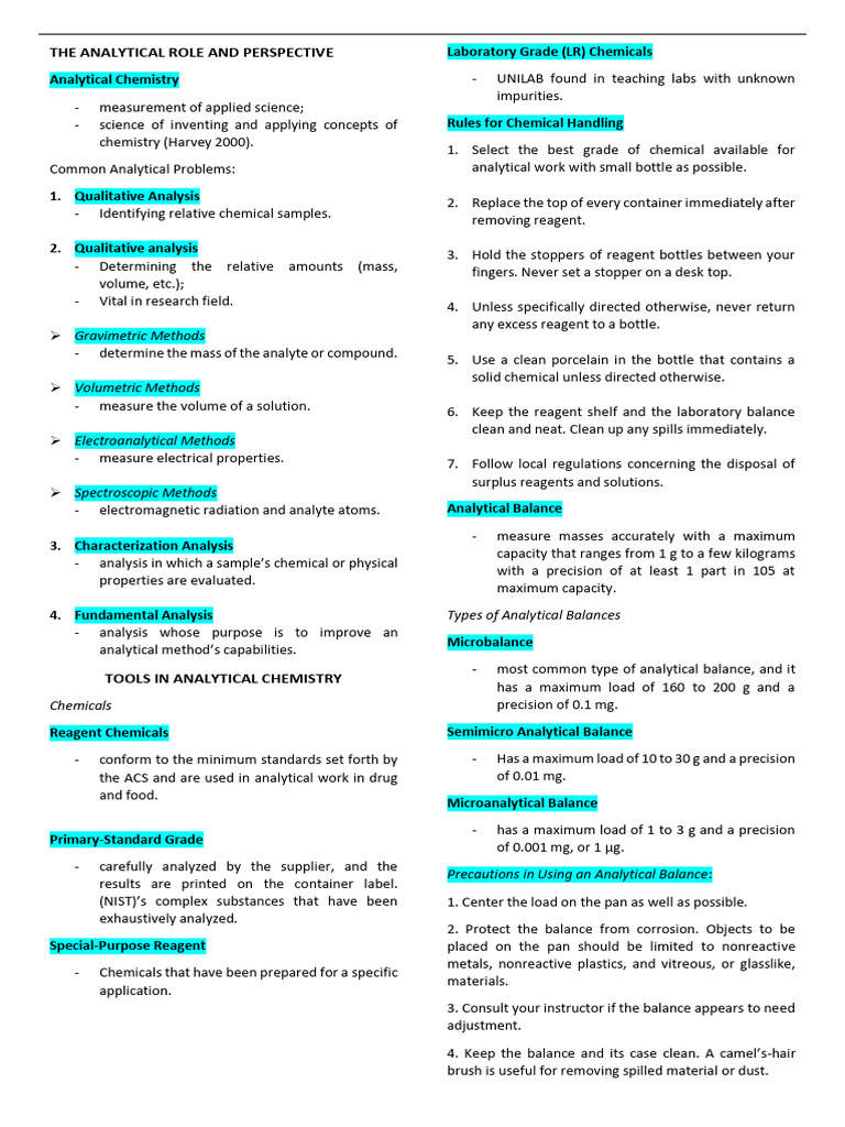 Analytical Chemistry Reviewer PDF | PDF | Reaction Rate | Mole (Unit)