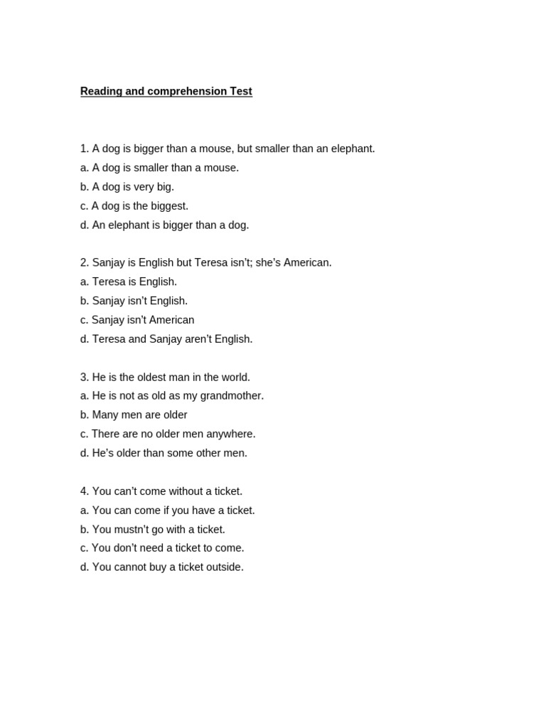 Reading and Comprehension Test | PDF | Human Communication