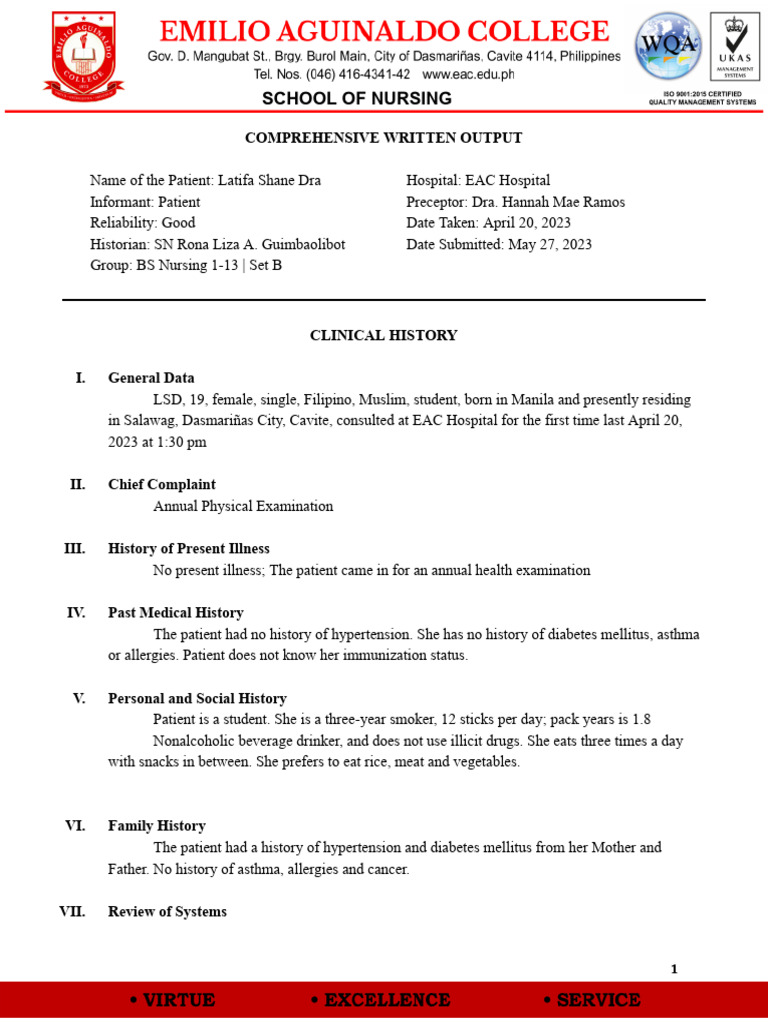 Comprehensive Written Output - Health Assessment | PDF | Tongue | Human ...