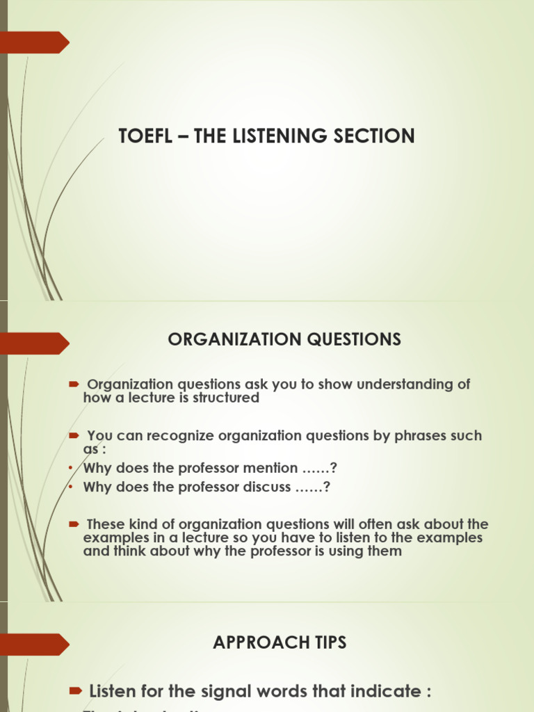 TOEFL Listening: Organization Tips | PDF | Career & Growth | Language ...