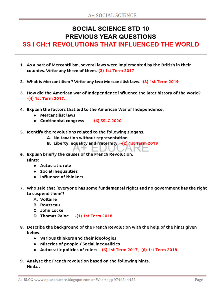 A+ Blog-Sslc-Social Science I-chapter-1-Previous Year Questions (Em ...
