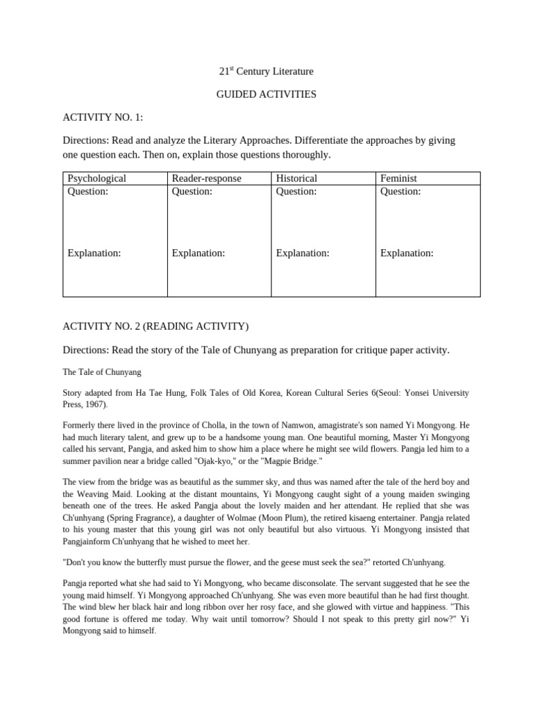 21st Century Literature GUIDED ACT | PDF