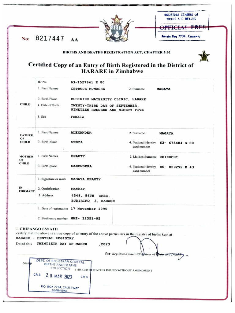 Getrude Magaya Birth | PDF