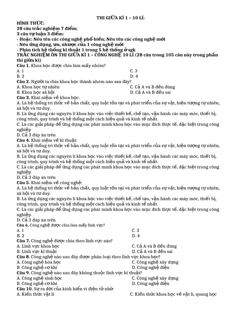 On Tap Giua Ki 1 CN | PDF