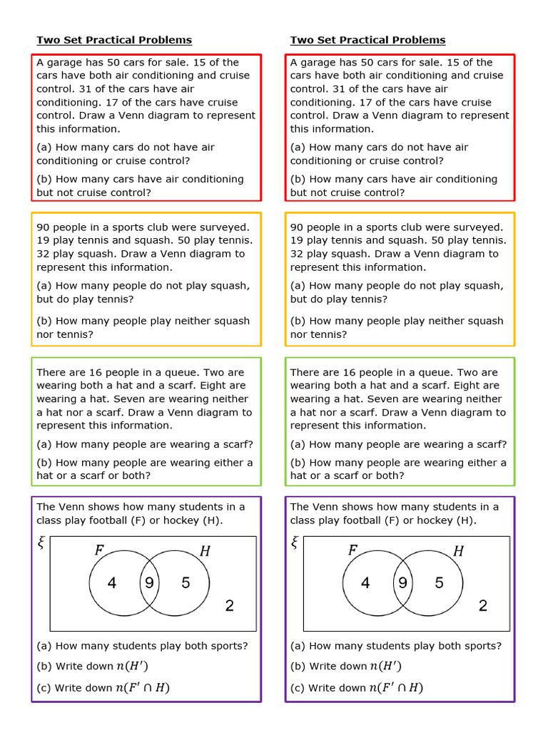 Two Set Practical Problems Practice Strips | PDF | Conceptual Model ...