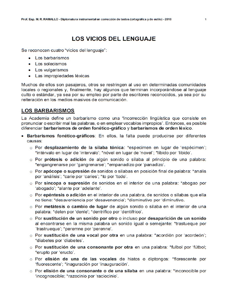 Los Vicios Del Lenguaje | PDF