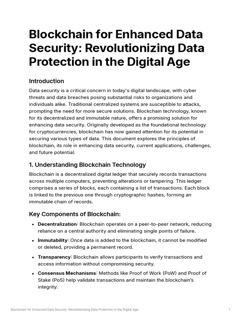 Blockchain For Enhanced Data Security Revolutionizing Data Protection In The Digital Age Pdf
