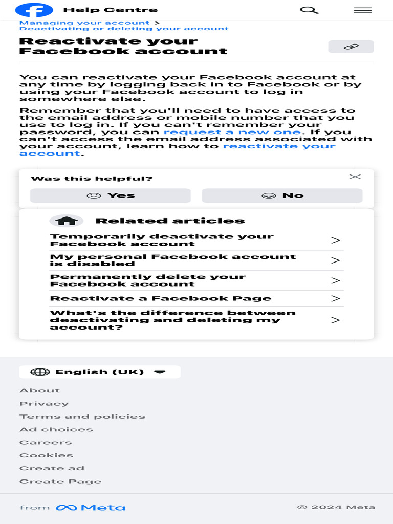 Reactivate Your Facebook Account Facebook Help Centre | PDF