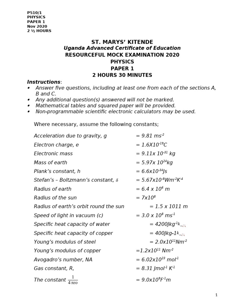 S6 Physics Mock Exam Paper 1 2020 | PDF | Friction | Heat