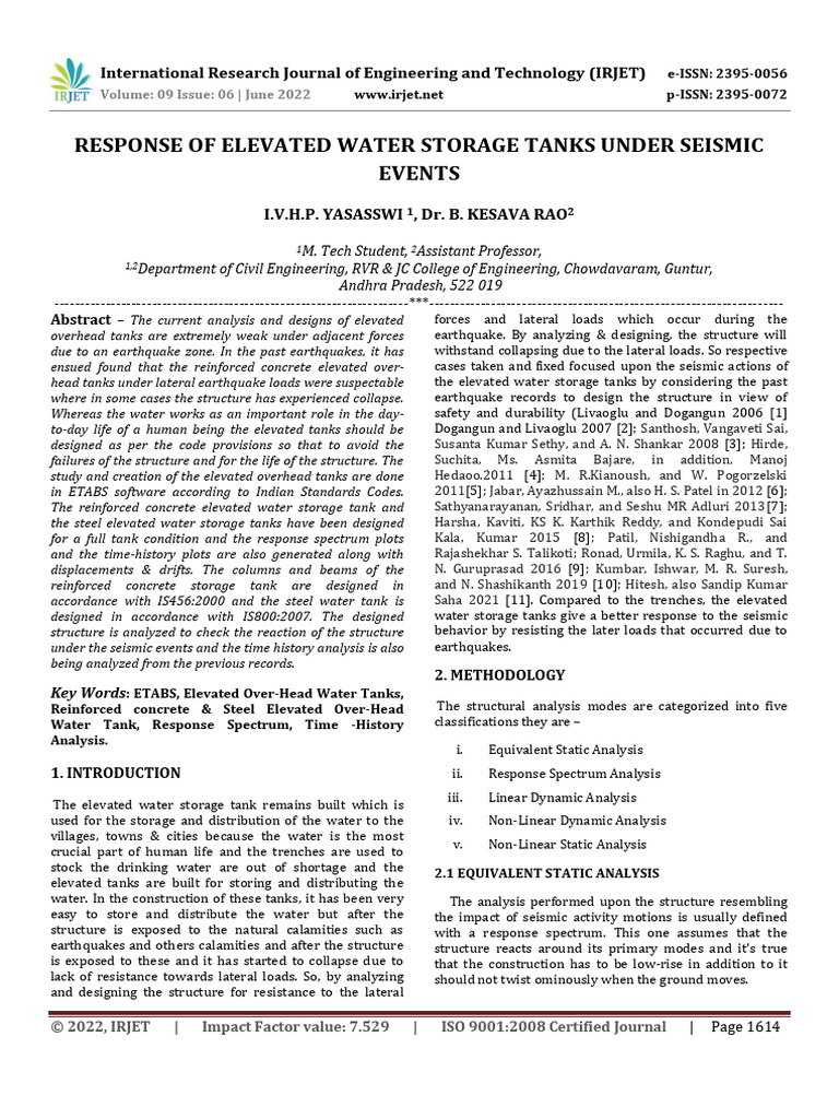 Response of Elevated Water Storage Tanks | PDF | Mechanics | Mechanical ...