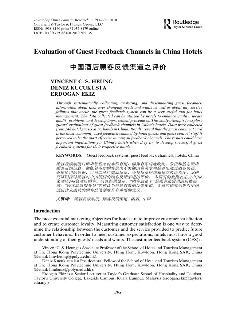 Guest Feedback Channels - China Hotels | PDF | Survey Methodology ...