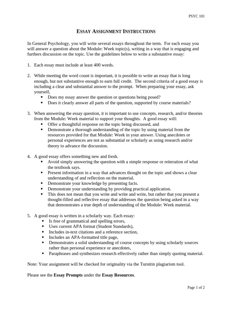 Essay Assignment Instructions | PDF | Essays | Question