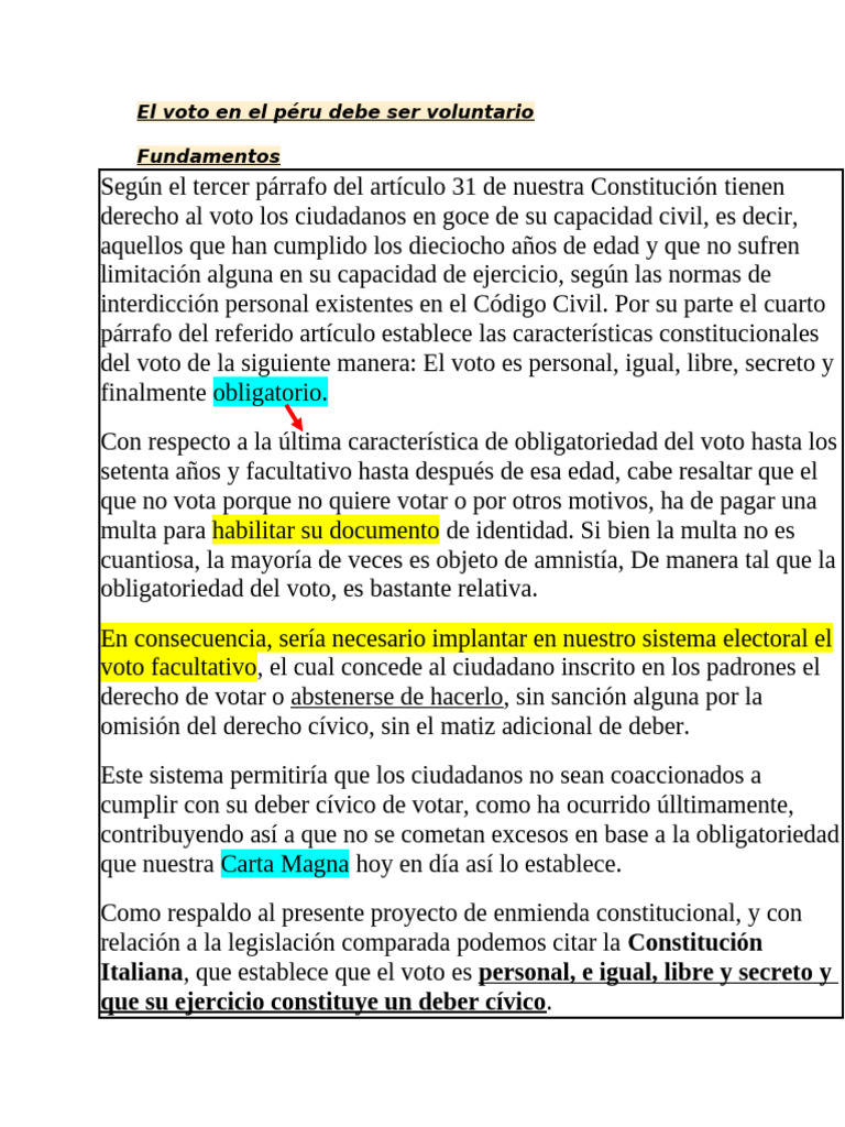 Voto Voluntario en Perú: Propuesta de Enmienda | PDF | Votación ...