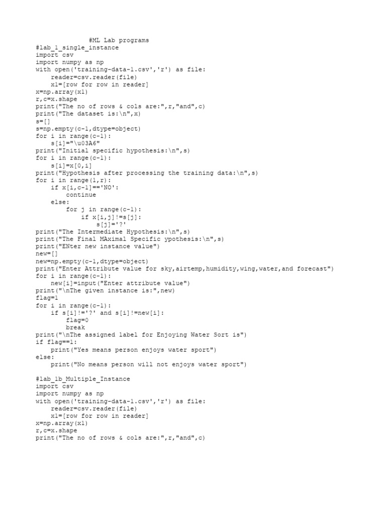 ML_Lab_Programs | PDF | Algorithms And Data Structures | Algorithms ML_Lab_Programs | PDF | Algorithms And Data Structures | Algorithms