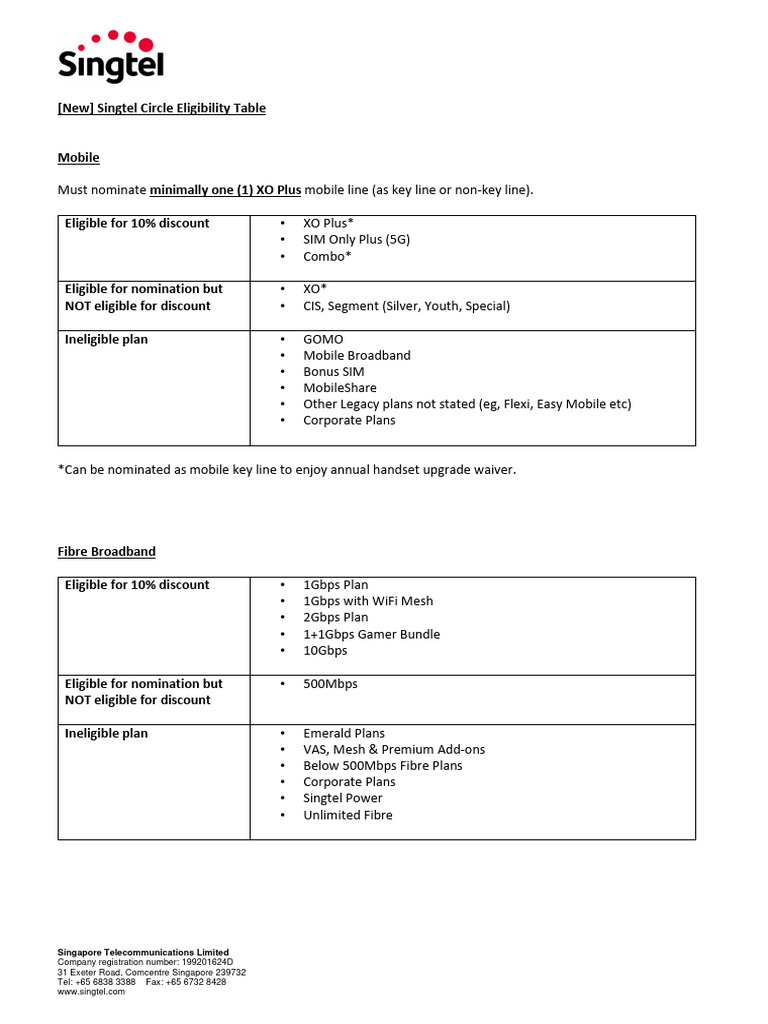 Singtel Circle Eligibility and Discounts | PDF | Service Industries ...