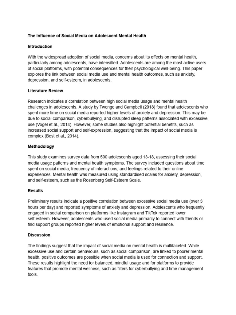 Social Media's Impact on Adolescent Mental Health | PDF | Social Media ...