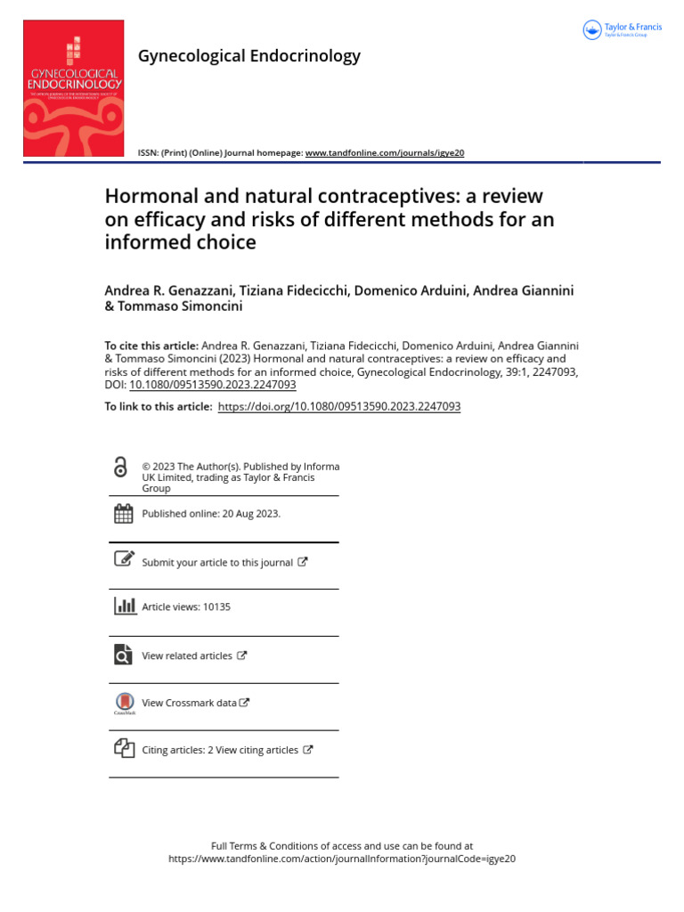 Efficacy and Risks of Contraceptive Methods | PDF | Combined Oral ...