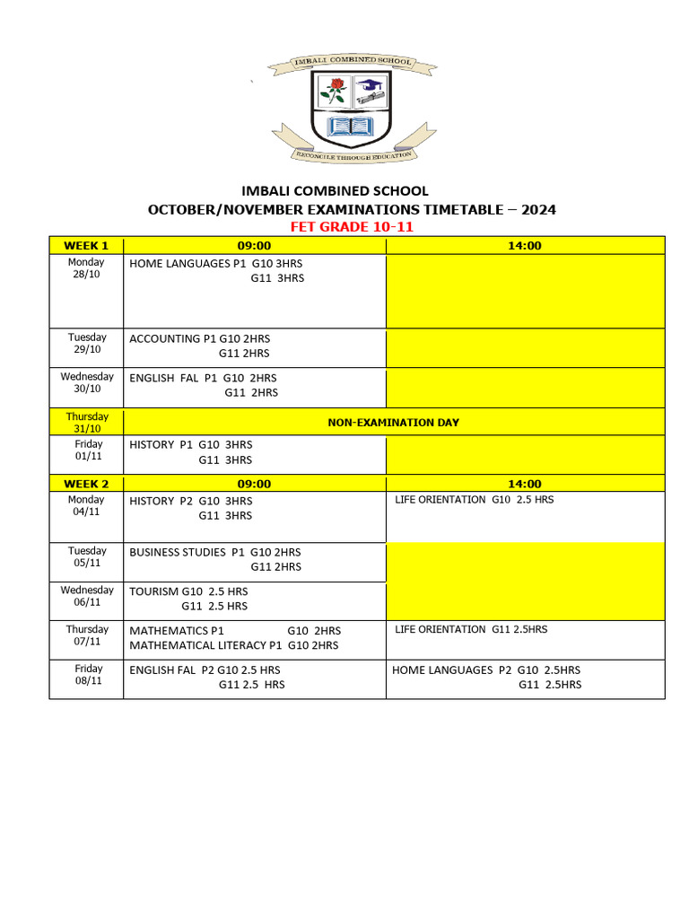 Fet End of Year Exam Timetable | PDF