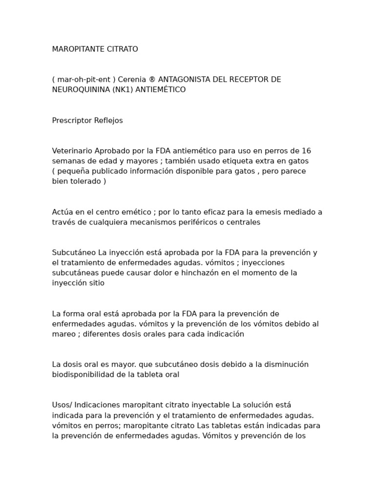 Maropitant | PDF | Vómitos | Farmacocinética