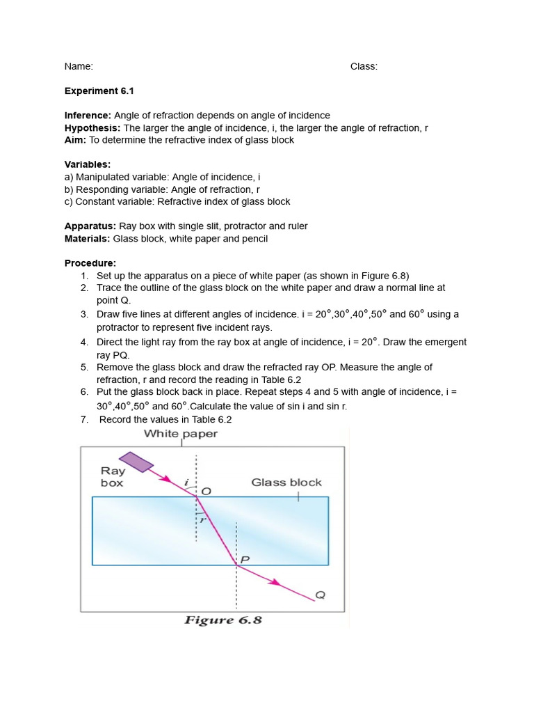 Name - Lab Report Physics F4 Class | PDF | Refraction | Experiment