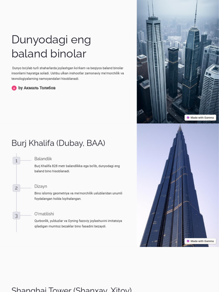 Dunyodagi Eng Baland Binolar | PDF