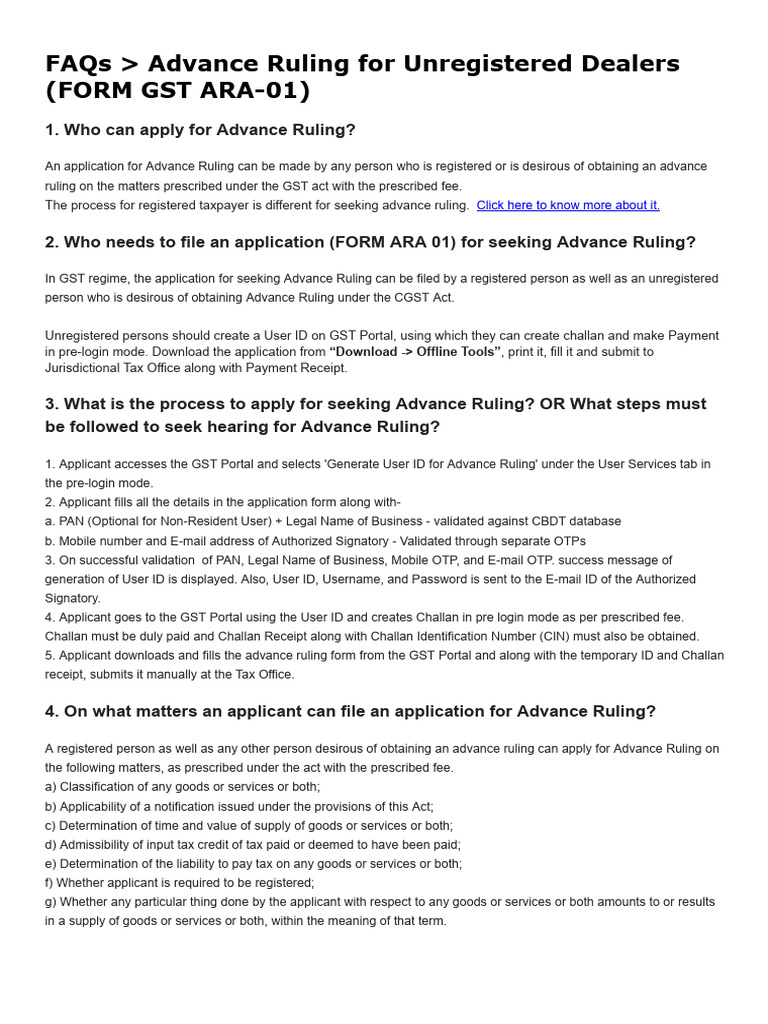 Advance Ruling by Unregistered Dealers - FAQ | PDF | Taxes | User (Computing)