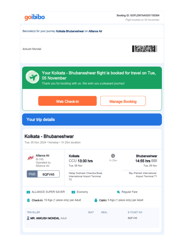 Kolkata to Bhubaneshwar Flight Booking | PDF