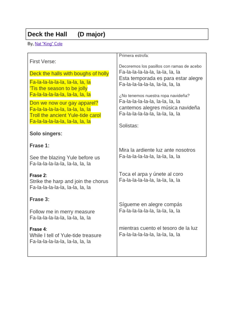 Letra y traducción de "Deck the Halls" | PDF