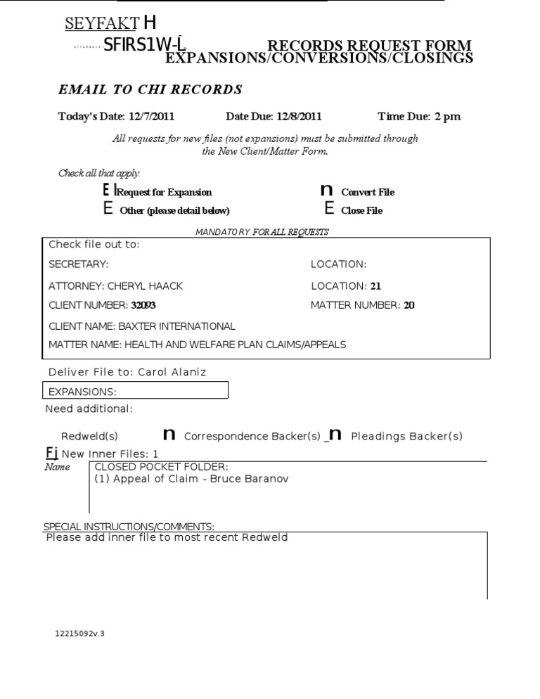 Records Request Form for Legal Matters | PDF | Law