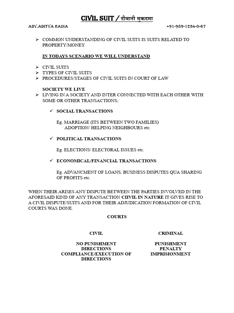 CIVIL SUITS CLASS | PDF | Lawsuit | Pleading