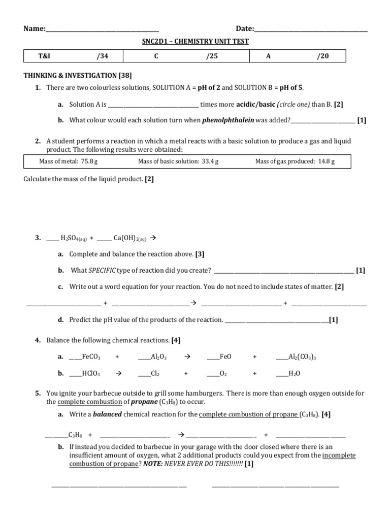 Chemistry Unit Test - 2021 - Digiovanni | PDF | Airbag | Chemical Reactions