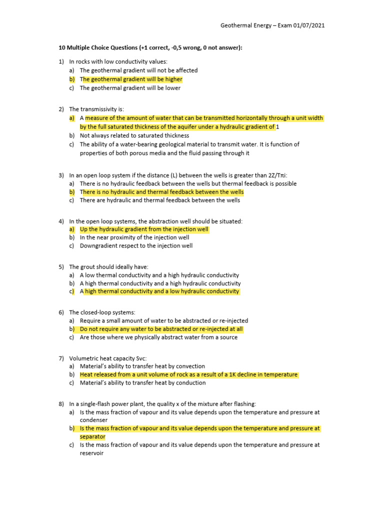 Geothermal Energy Exam Questions | PDF | Geothermal Energy | Applied ...