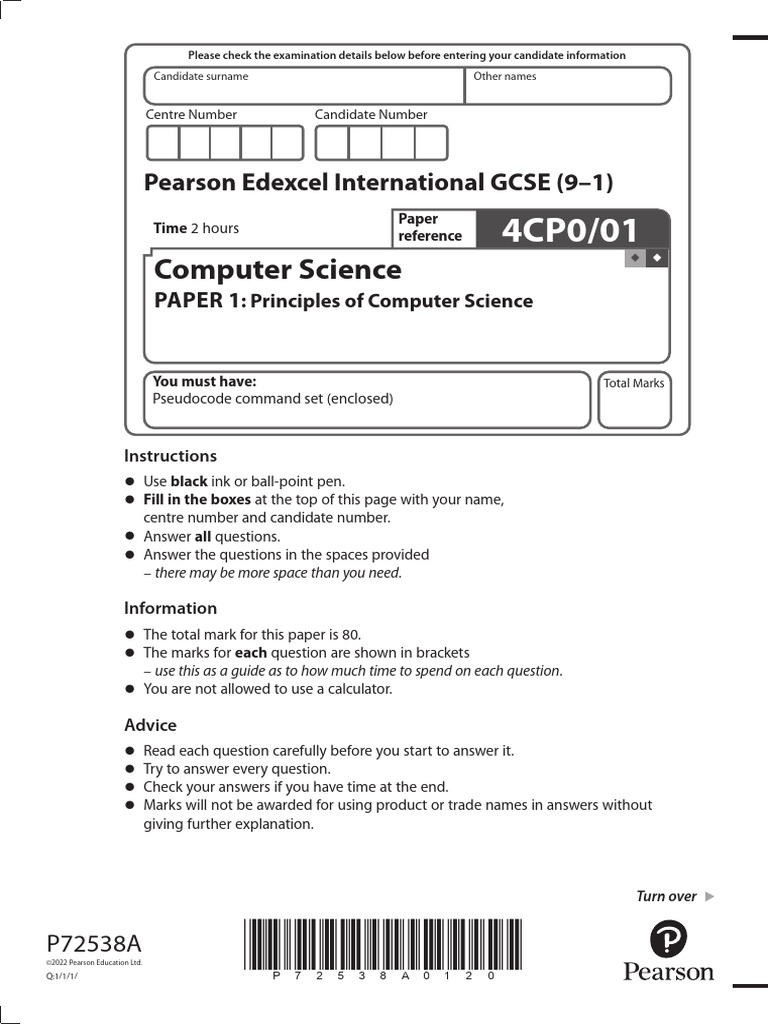 June 2022 QP - Paper 1 Edexcel Computer Science IGCSE | PDF | Data Compression | Ascii