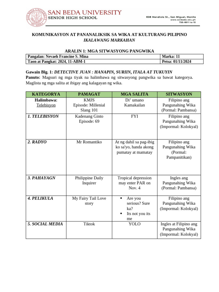 Aralin1-Gawain BLG | PDF