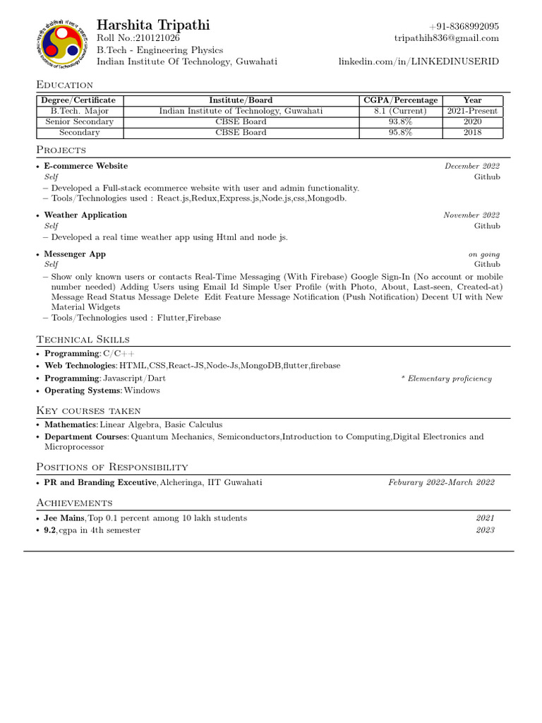IIT Guwahati Résumé 2 | PDF | Software | Computing