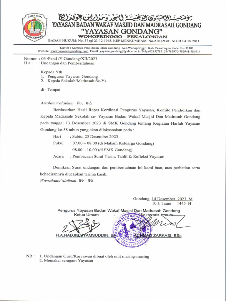 Undangan Harlah Yayasan Ke-58 | PDF