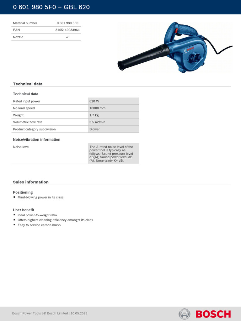 8.1 BOSCH GBL 620 Datasheet | PDF