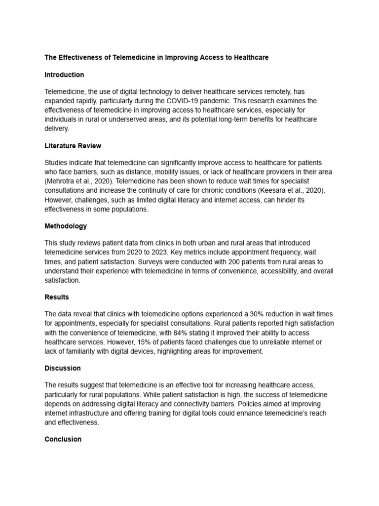 The Effectiveness of Telemedicine in Improving Access To Healthcare ...