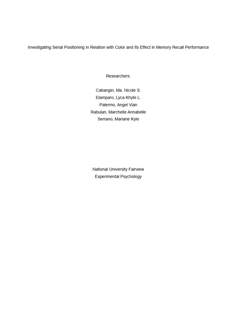 2nd Topic Serial Learning | PDF | Memory | Recall (Memory)