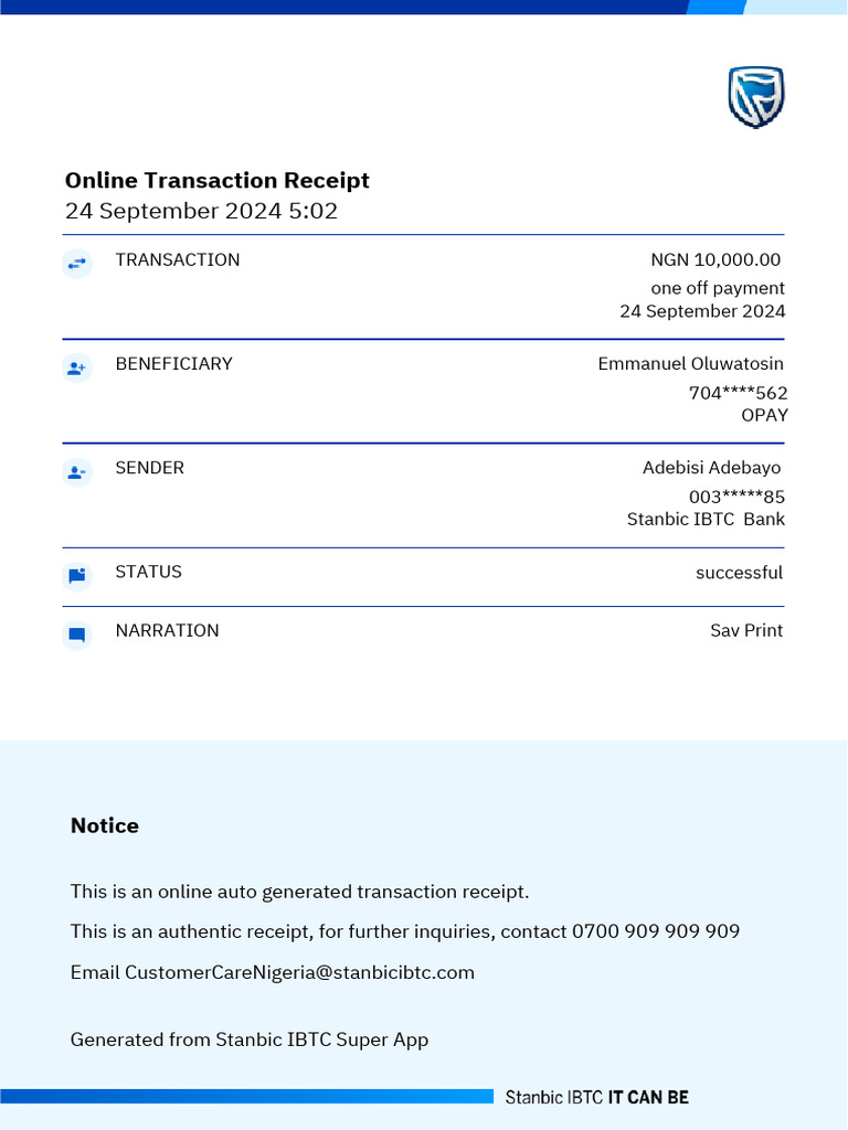 Online Transaction Receipt 2024 | PDF