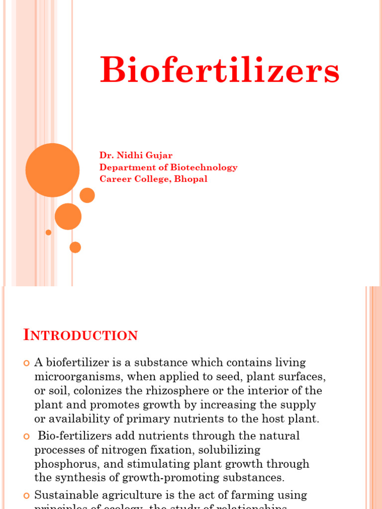 Dr. Nidhi Gujar PPT On Biofertilizers PDF | PDF | Plant Nutrition | Soil