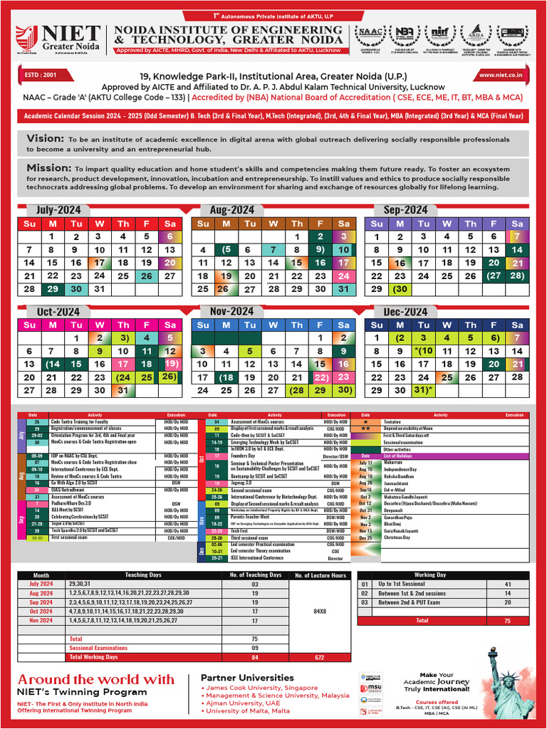 Academic Calendar Session 2024 July To Dec 3rd Year | PDF