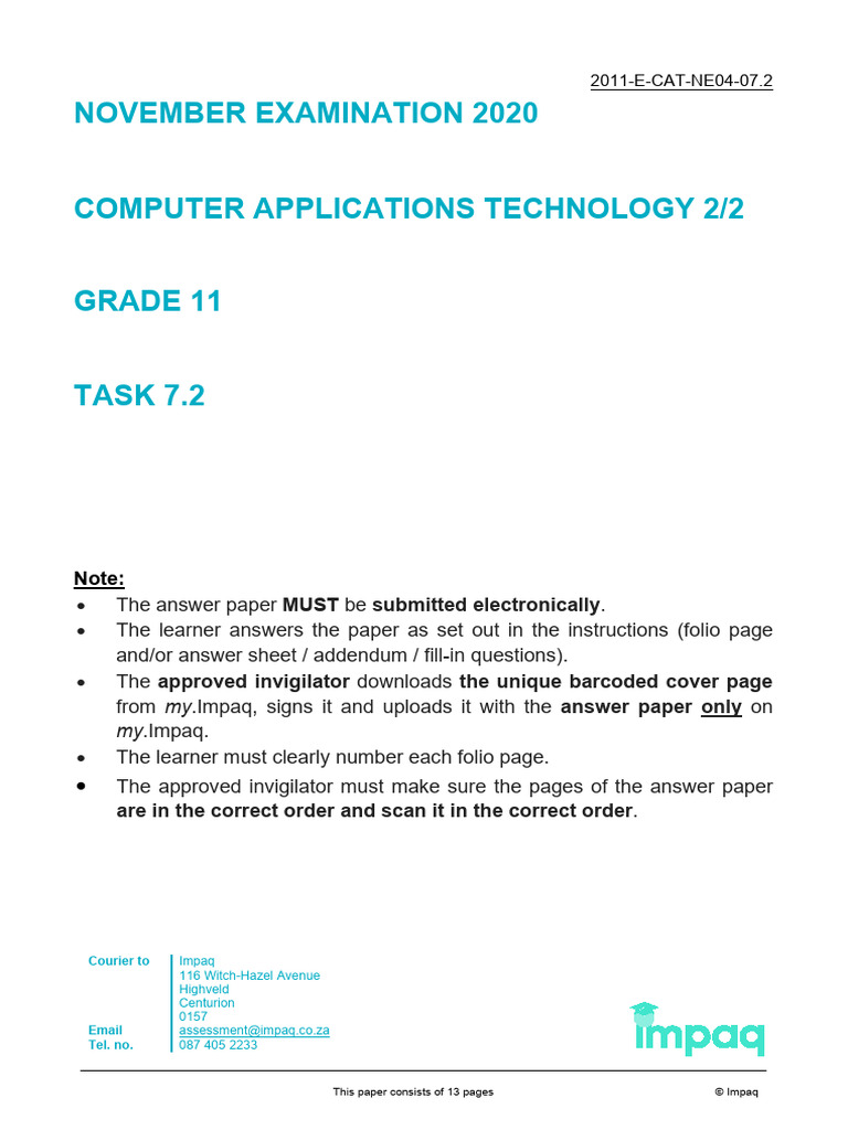Grade 11 CAT Exam Paper 2020 | PDF | Computer File | Backup