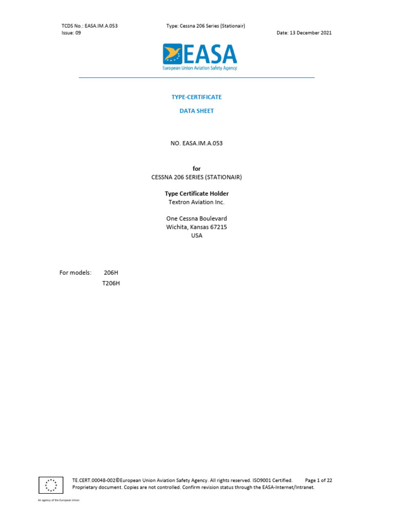 TCDS IM A053 issue 9 | PDF | Cessna | Federal Aviation Administration