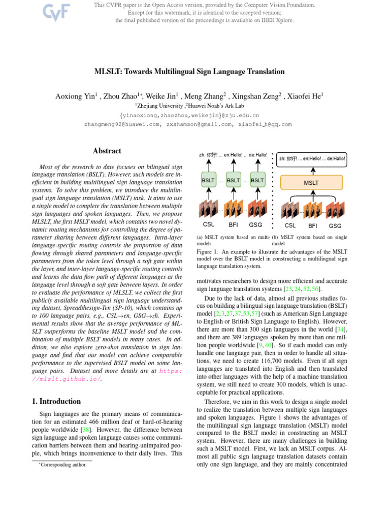 Yin MLSLT Towards Multilingual Sign Language Translation CVPR 2022 Paper | PDF | Linguistics