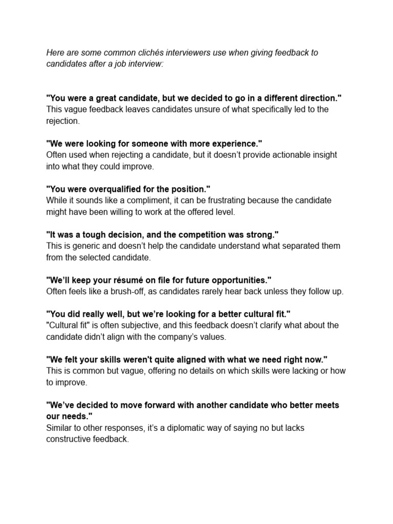 Common Interview Feedback Clichés | PDF