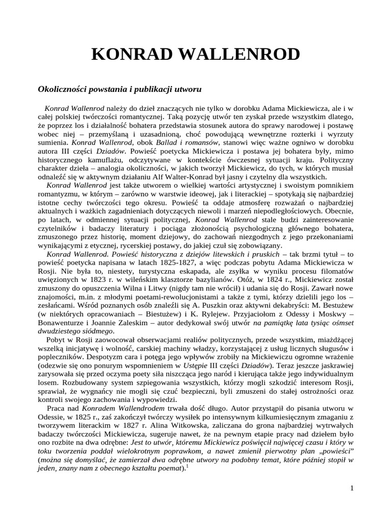 Konrad Wallenrod Opracowanie | PDF